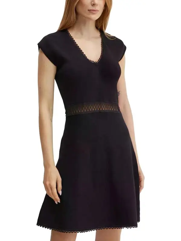 MORGAN Lace-trim V-neck Mini Dress - Black