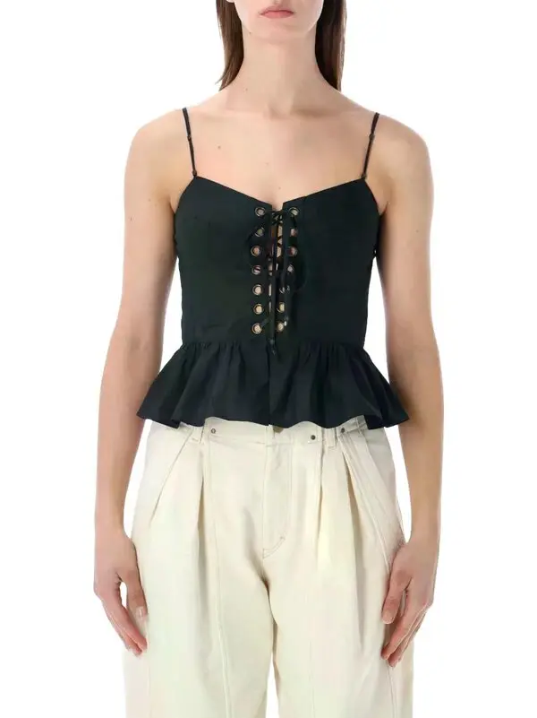 MARANT ETOILE Dolma Lace-up Peplum Top - Black