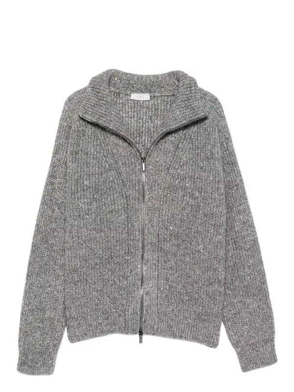 Peserico Sequin-embellished Ribbed Cardigan - Grey