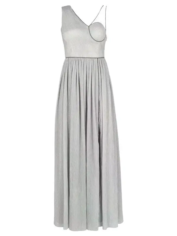 Vintage One-shoulder Pleated Maxi Dress - Silver