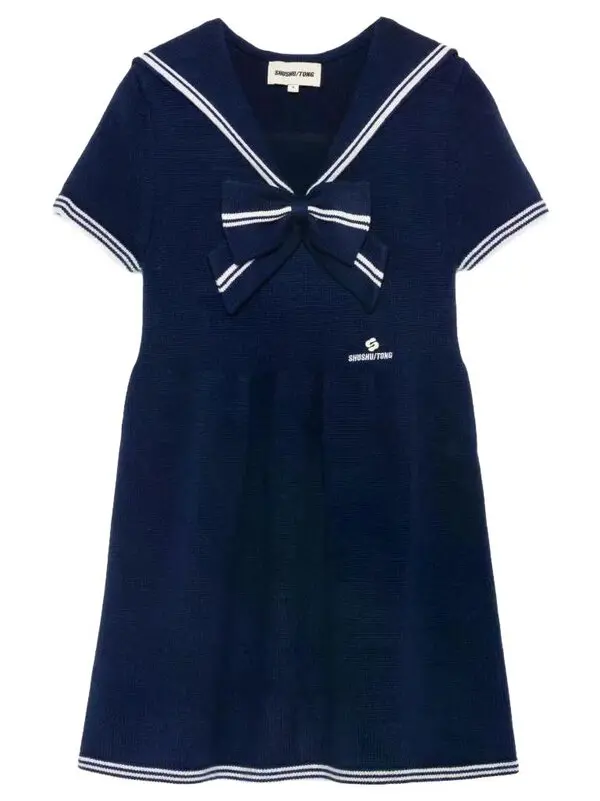 SHUSHU/TONG Bow-detail Sailor-collar Mini Dress - Blue