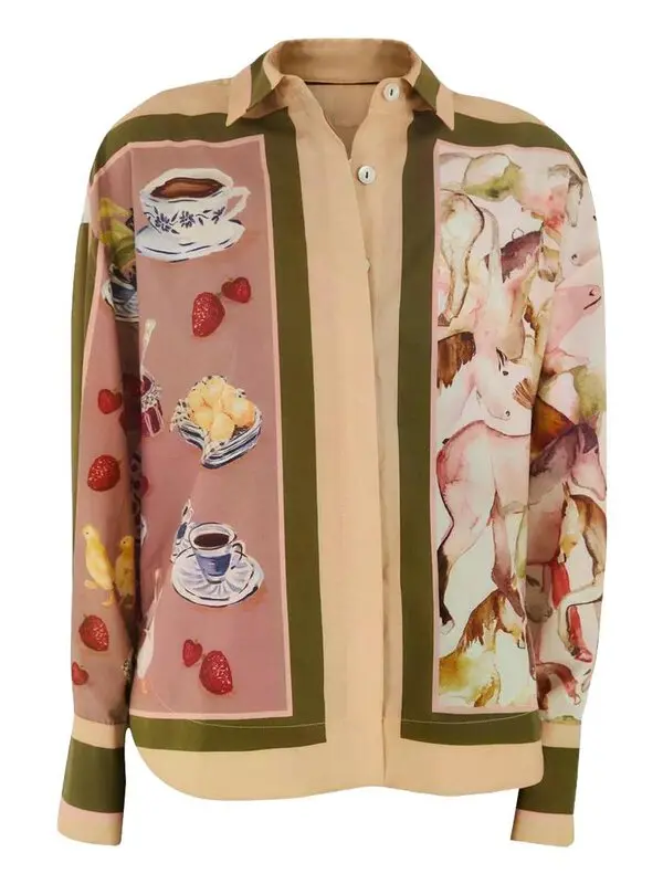 Farm Rio Graphic-print Button-up Shirt - Neutrals