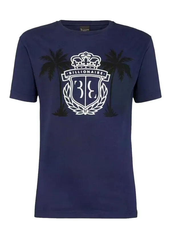 BILLIONAIRE Palm-print Crest-motif T-shirt - Blue