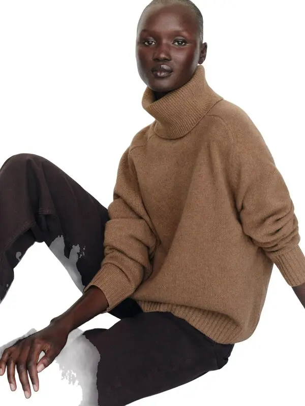 REFORMATION Dove Cashmere Oversized Turtleneck - Brown