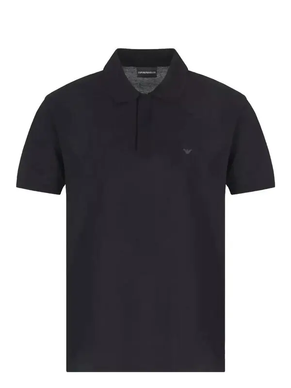 Emporio Armani Logo-detail Cotton Polo Shirt - Black