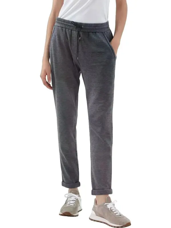 Brunello Cucinelli Cotton And Silk Interlock Trousers With Shiny Pocket Detail - Grey