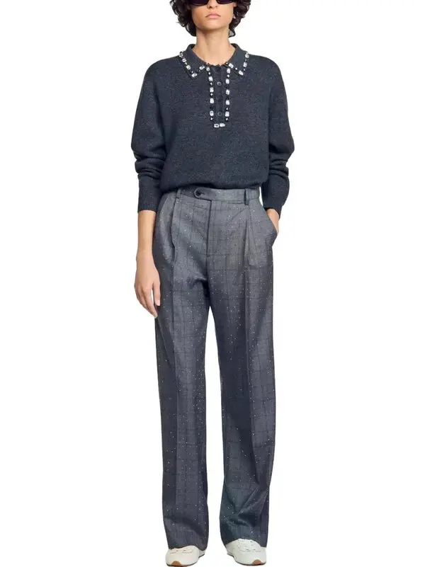 Sandro Crystal-embellished Polo Sweater - Grey