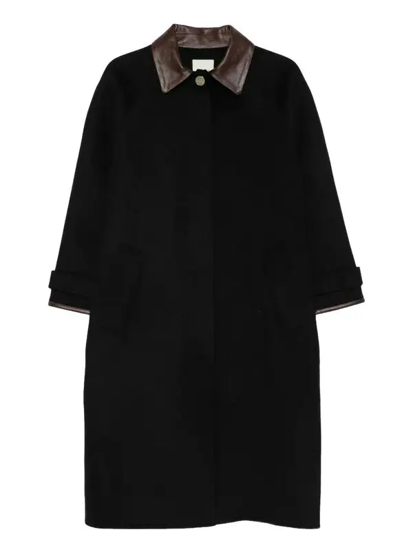 Sandro Leather-trim Wool Coat - Black