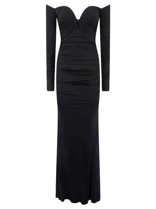 Elisabetta Franchi Ruched Maxi Dress - Black