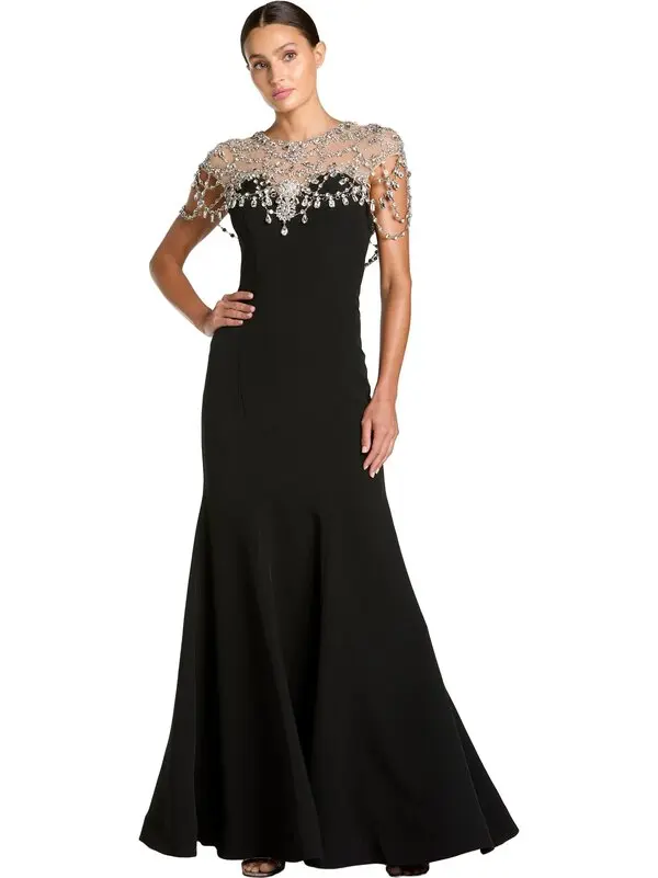 Mac Duggal Crystal Embellished Mermaid Gown - Black