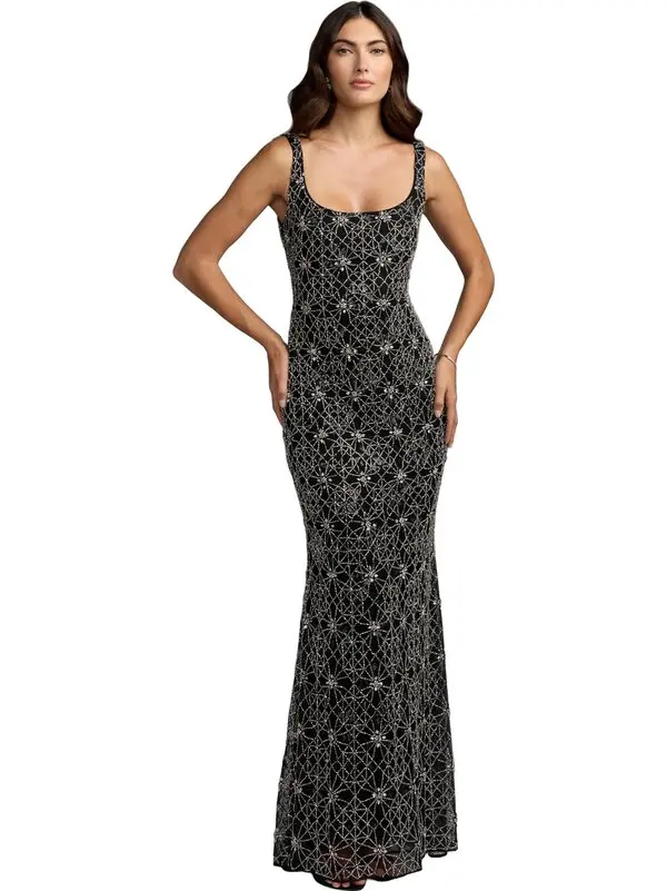 Mac Duggal Sleeveless Embellished Column Gown - Black Silver