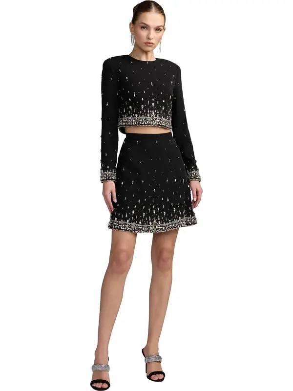Mac Duggal Embellished Top And Mini Skirt Set - Black