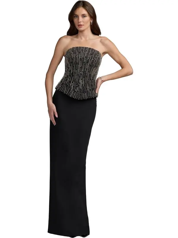 Mac Duggal Embellished Crepe Strapless Column Gown - Black