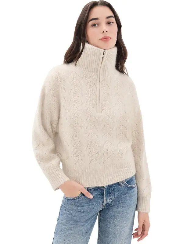 FRAME The Airy Metallic Zip Sweater - Biscuit