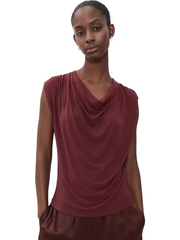 Vince Draped Cowl Neck Top - Black Rose