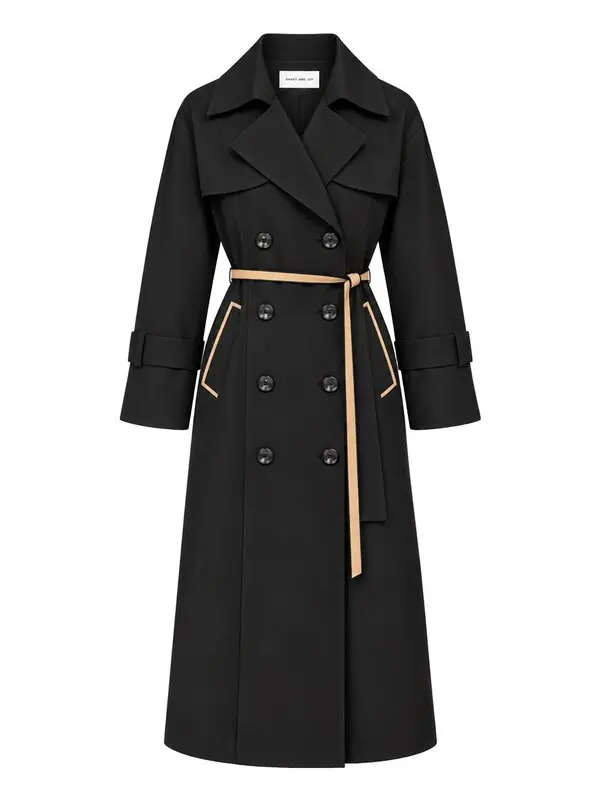 SMART AND JOY Trench Coat With Contrast Belt - Black