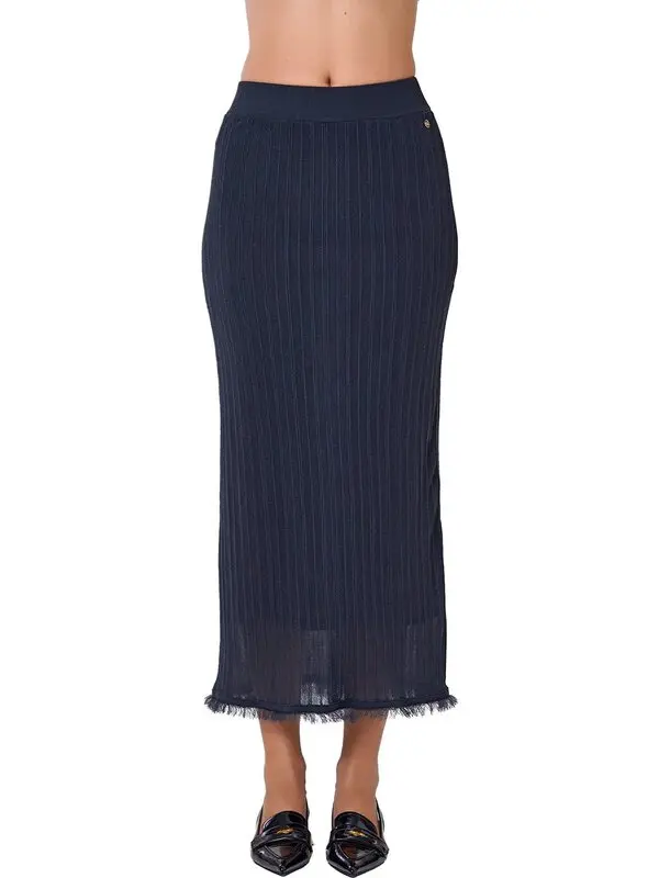 SMART AND JOY Long Ribbed Knit Skirt - Blue