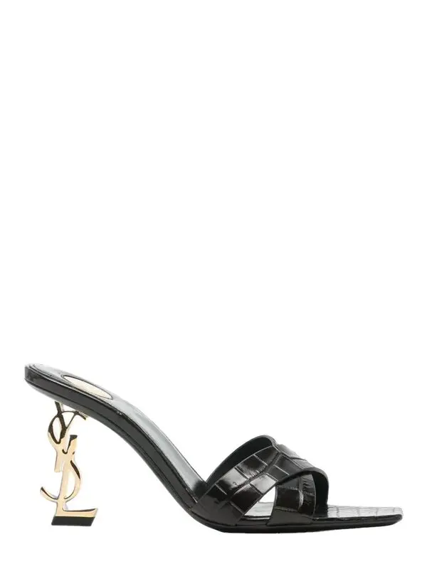 Saint Laurent Opyum Croc-effect Leather Sandals - Black