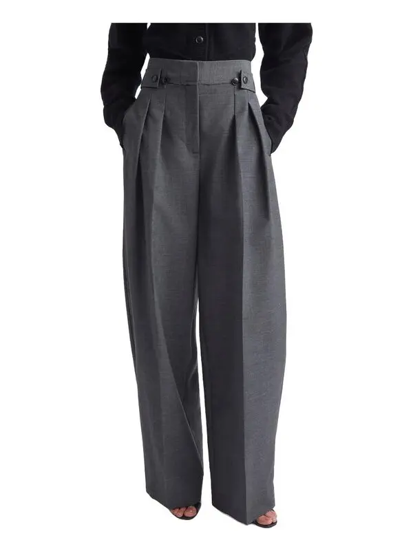 JASON WU Pleat Front High Waist Tropical Wool Wide Leg Trousers - Light Charcoal
