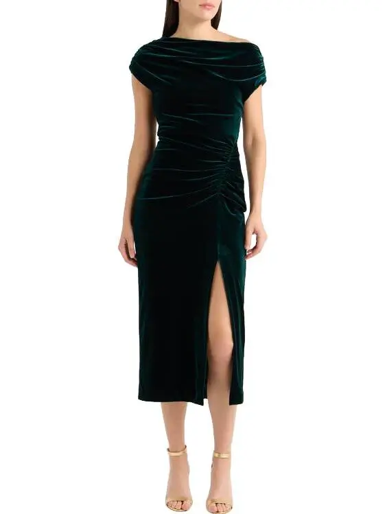 Vince Camuto Ruched Velvet Maxi Dress - Hunter