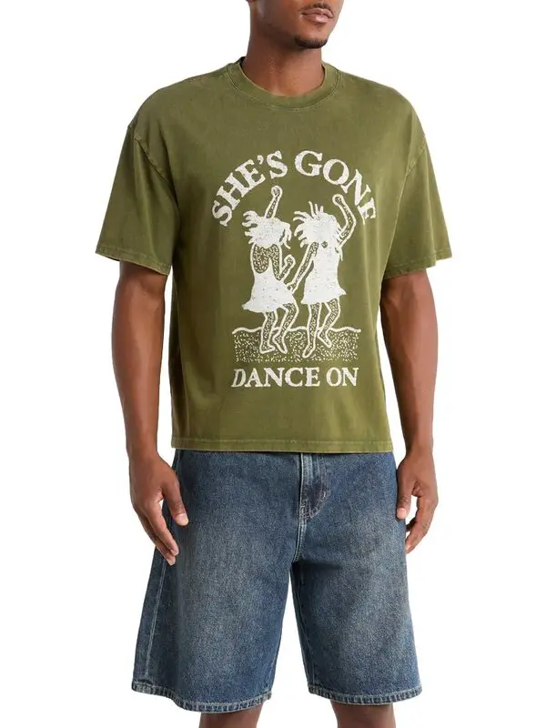 PACSUN She's Gone Oversize Cotton Graphic T-shirt - Olive