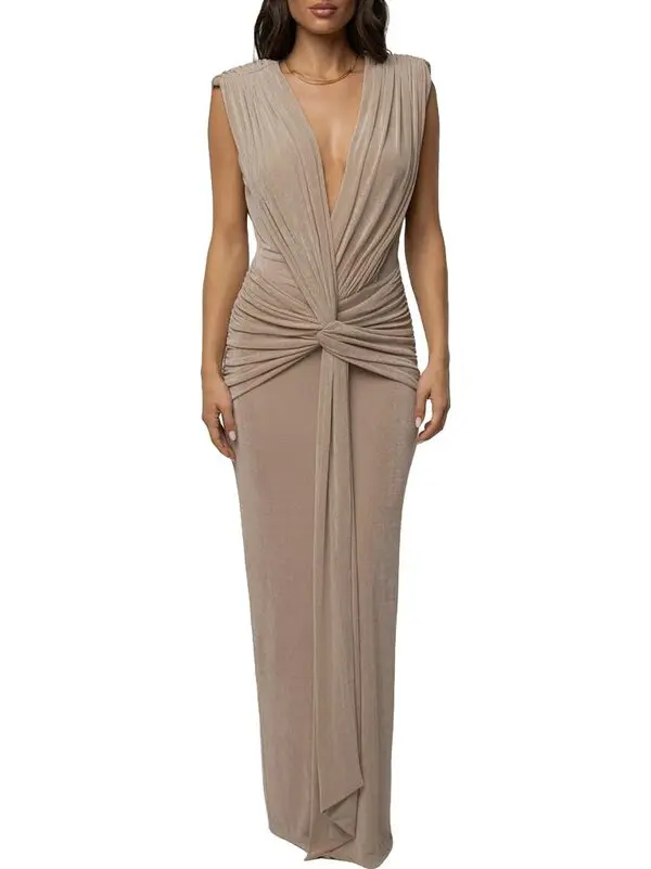 JLUXLABEL Palma Plunge Maxi Dress - Stone
