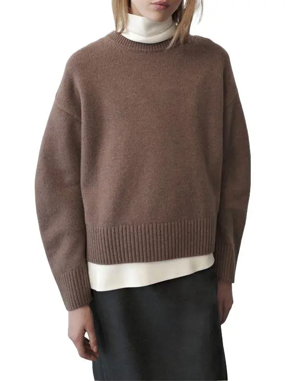 Mango Rounded Neck Wool Blend Sweater - Medium Brown