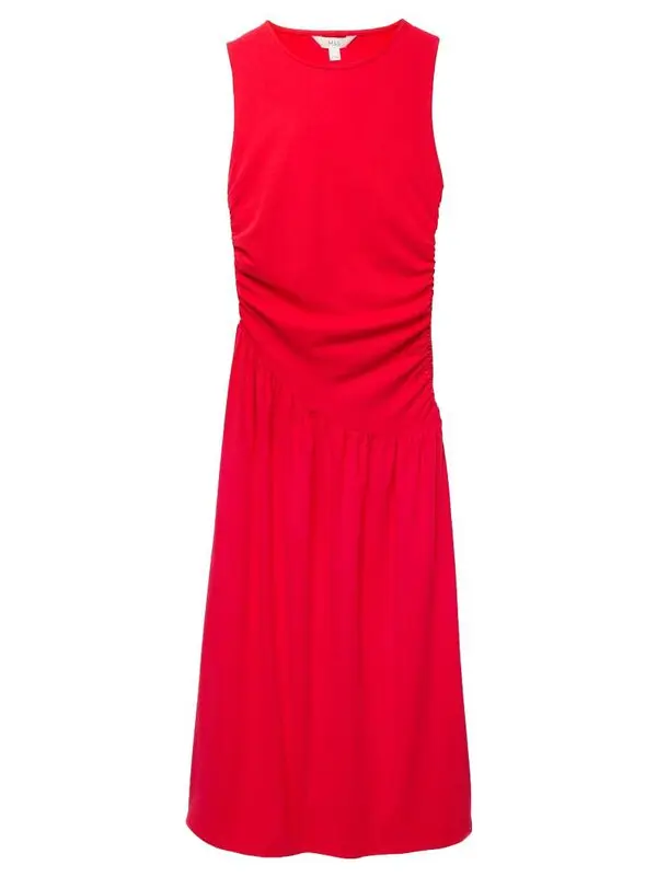 M&s Sleeveless Ruched Jersey Midi Dress - Chilli Red