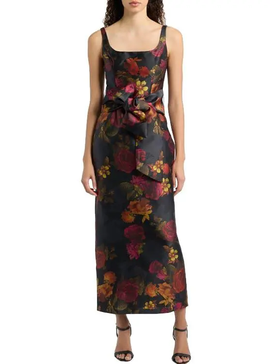 Julia Jordan Sleeveless Floral Print Gown - Black Multi