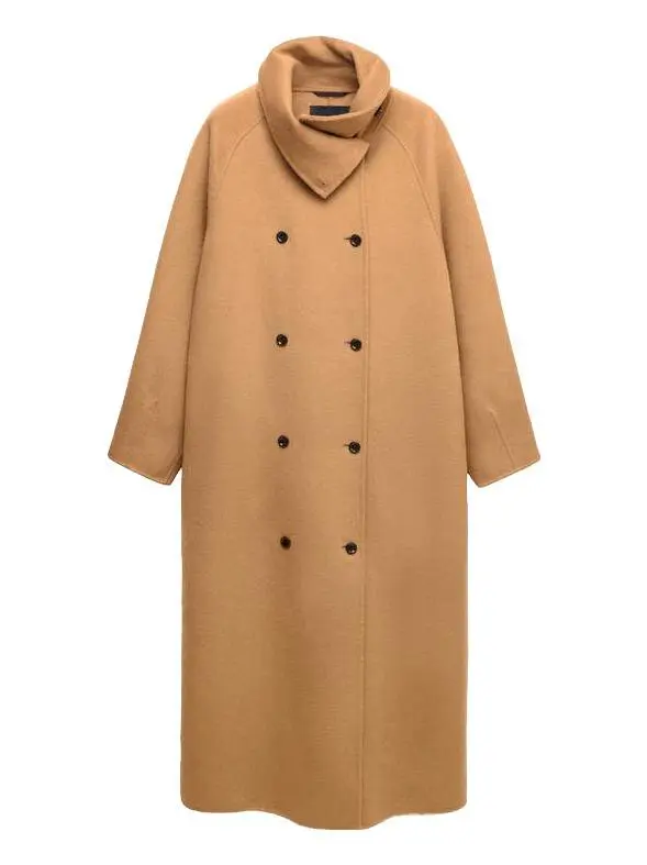 Mango Detachable Scarf Wool Blend Coat - Medium Brown