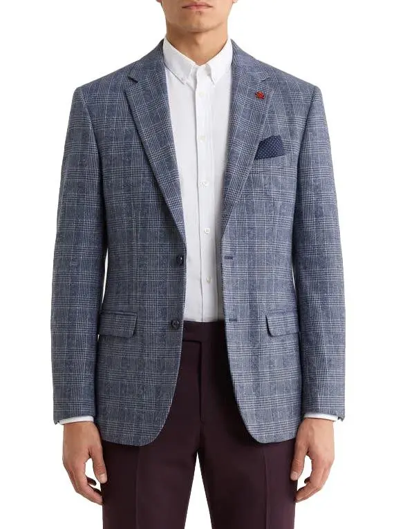 SOUL OF LONDON Plaid Linen & Cotton Blazer - Navy