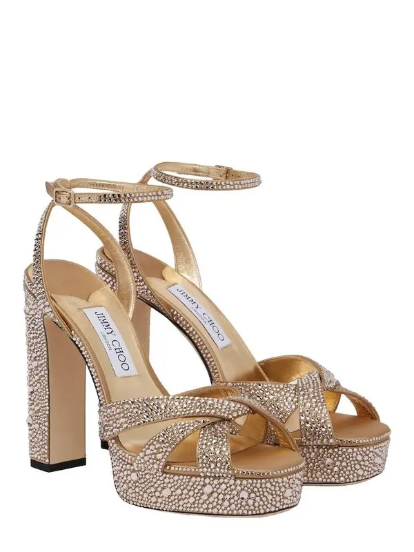 JIMMY CHOO Kove Embellished Platform Sandals - Gold