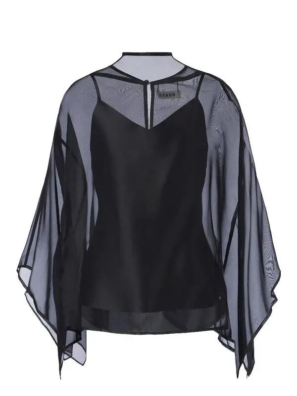 Staud Fia Draped Silk Organza Top - Black