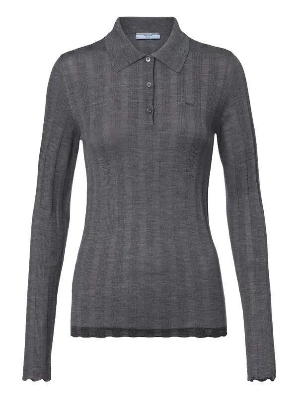 Prada Wool And Cotton Polo Sweater - Grey