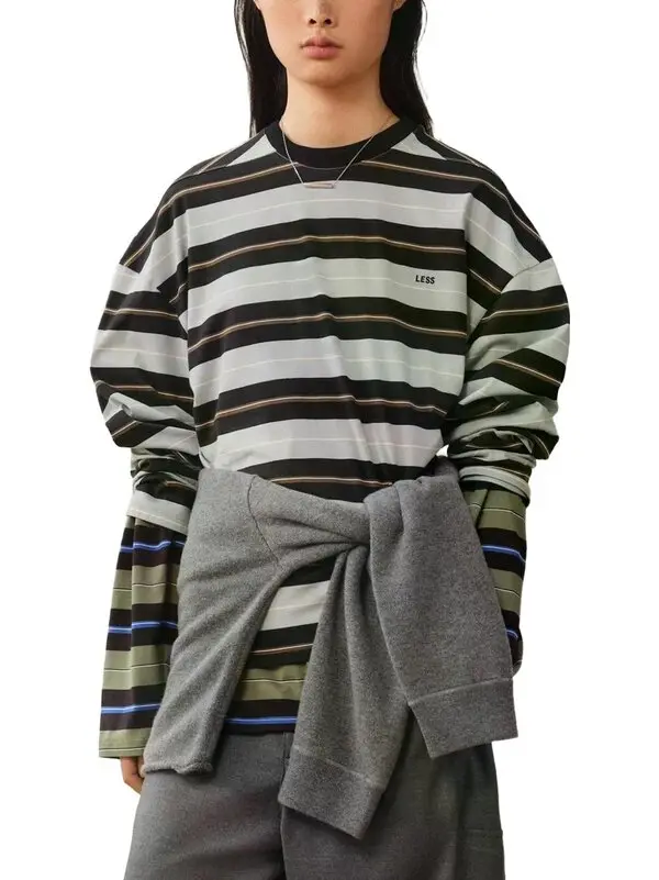 LESS Stripe-print Relaxed-fit T-shirt - Grey