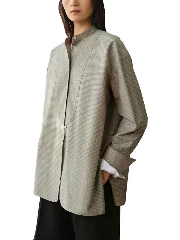 LESS Check Mandarin-collar Shirt - Neutrals