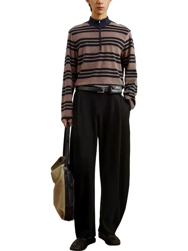CROQUIS Striped Half-zip Sweater - Brown