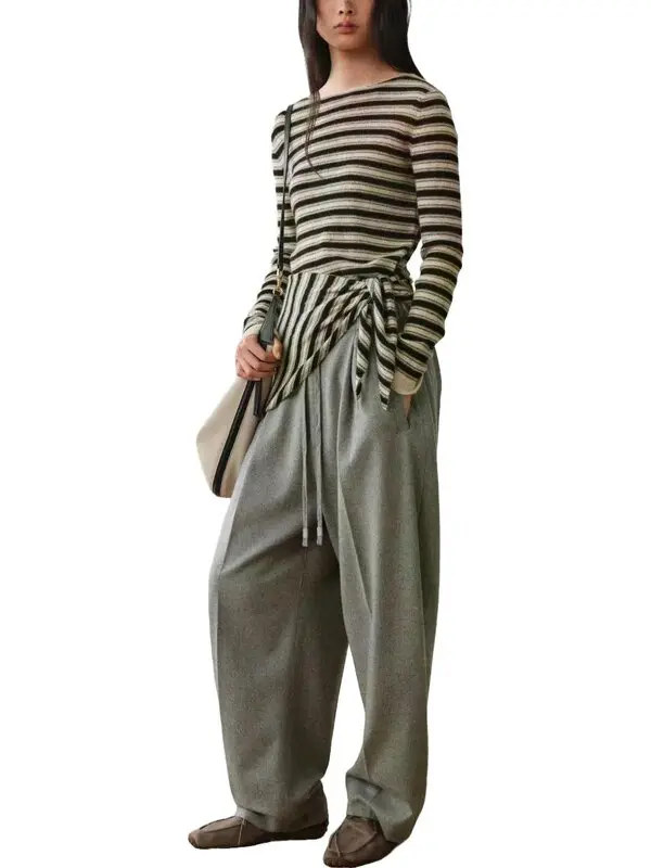 LESS Striped Tie-waist Sweater - Neutrals
