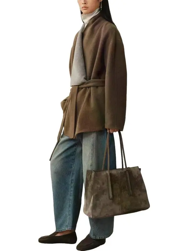 LESS Asymmetric-collar Belted Coat - Brown