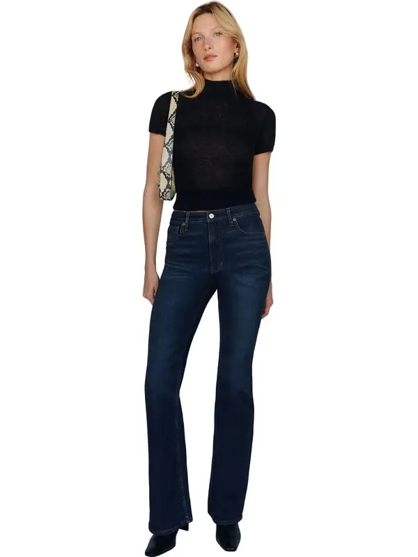 REFORMATION Taya Super Stretch High Rise Flare Short Jeans - Blue