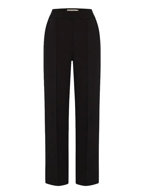 EXQUISE Elastic Waist Straight Cut Pants - Black