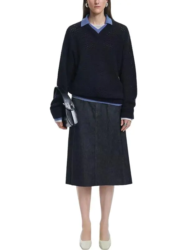 JNBY Pointelle-knit V-neck Sweater - Blue