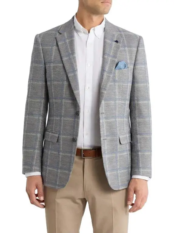 SOUL OF LONDON Plaid Stretch Cotton And Linen Blazer - Light Grey