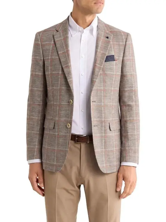 SOUL OF LONDON Plaid Stretch Cotton And Linen Blazer - Sand