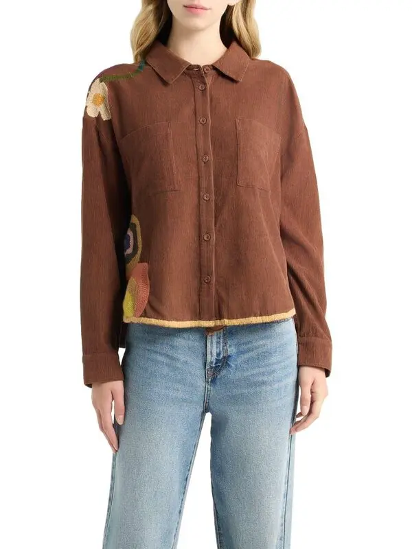 Love The Label Miracle Garden Embroidered Corduroy Shirt - Brunette Multi