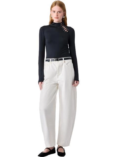 Koton Slim Fit Stand Collar Long Sleeve Top With Cutout Detail - Black