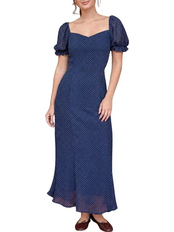 BLU PEPPER Print Puff Sleeve Maxi Dress - Navy