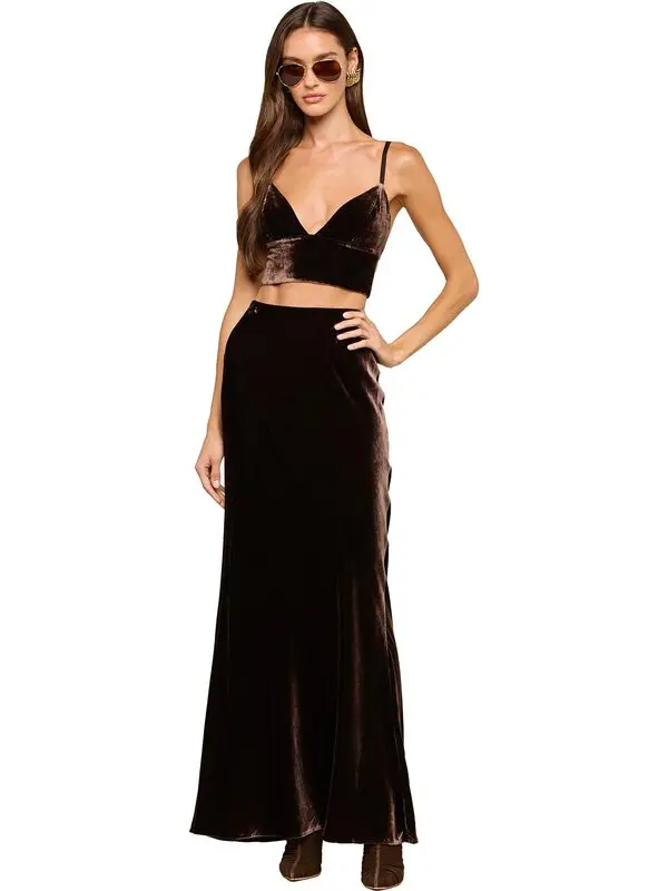 L'Agence Zeta Velvet Maxi Skirt - Dark Java