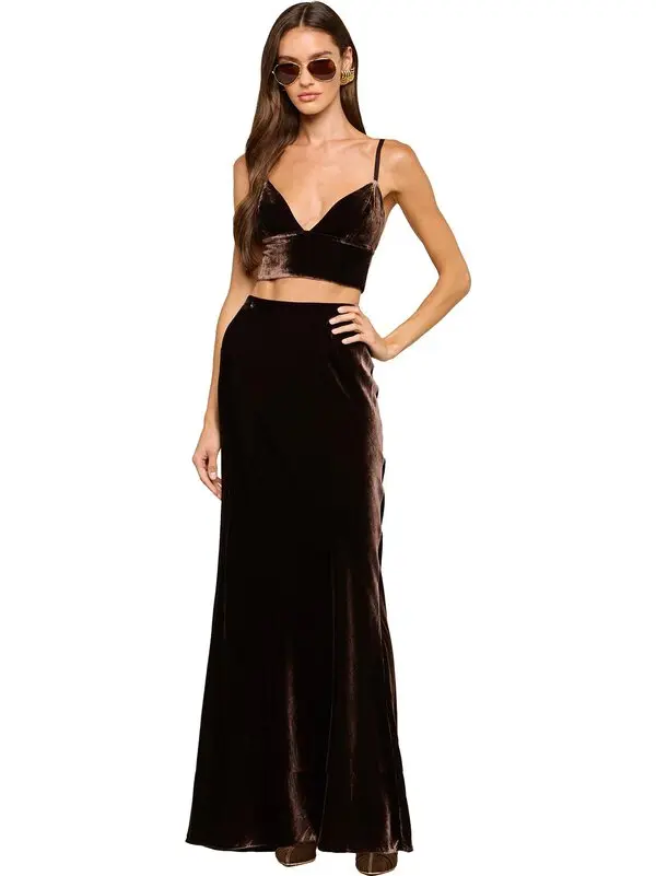 L'Agence Zeta Velvet Maxi Skirt - Dark Java