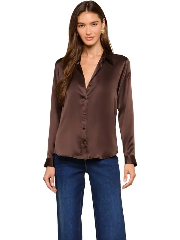 L'Agence Tyler Silk Blouse Top - Dark Java